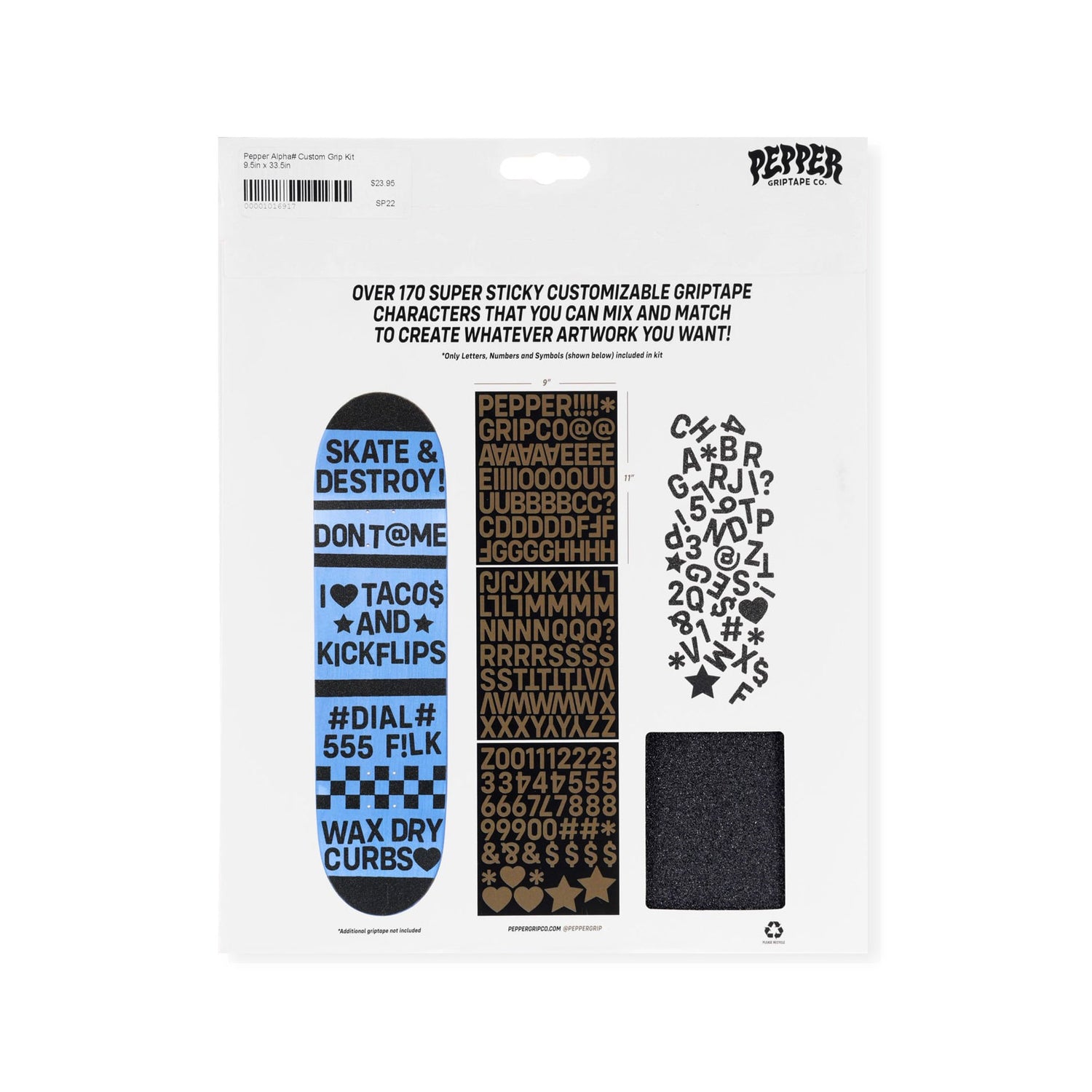 Pepper Griptape: Alphanumeric Grip Kit, Black | Beyond Skate